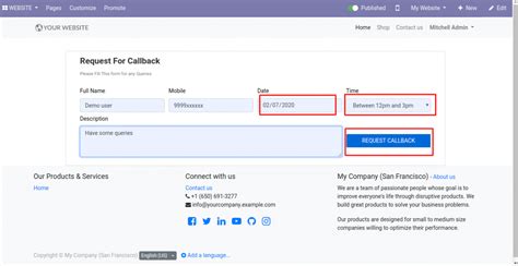 Odoo Website Request For Callback Odoo Callback Request Form
