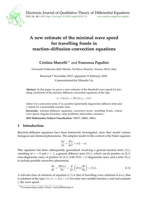 Pdf A New Estimate On The Minimal Wave Speed For Travelling Fronts In
