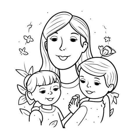 스케치 손으로 그린 단일 라인 아트 색칠 페이지 라인 드로잉 어머니의 날 프리미엄 벡터