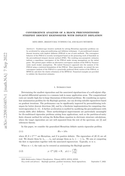Pdf Convergence Analysis Of A Block Preconditioned Steepest Descent