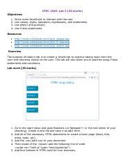 CPSC 1045 Lab 3 Pdf CPSC 1045 Lab 3 20 Marks Objectives 1 2 3 4 Write Some JavaScript To