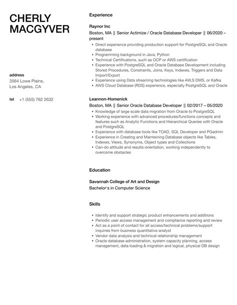 Oracle Database Developer Resume Samples Velvet Jobs