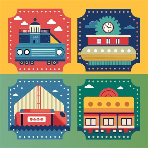 Four Colorful Square Frames With Geometric Images Inside Premium Ai