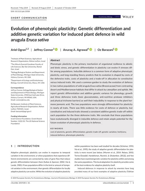 Pdf Evolution Of Phenotypic Plasticity Genetic Differentiation And Additive Genetic Variation