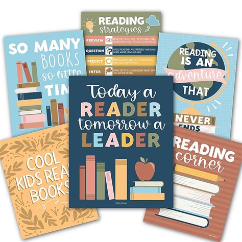 Hadley Designs 11 X 14 Colorful Pastel Reading Posters For Classroom Library Decor 6set
