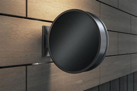 Перспективный вид на черный круговой макет вывески уличного магазина с местом для логотипа