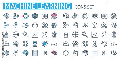 Machine Learning Icons Set For Ai Brain Technology App Digital Human Artificial Intelligence