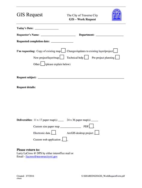 Fillable Online Traversecitymi Gis Work Request Form Fax Email Print