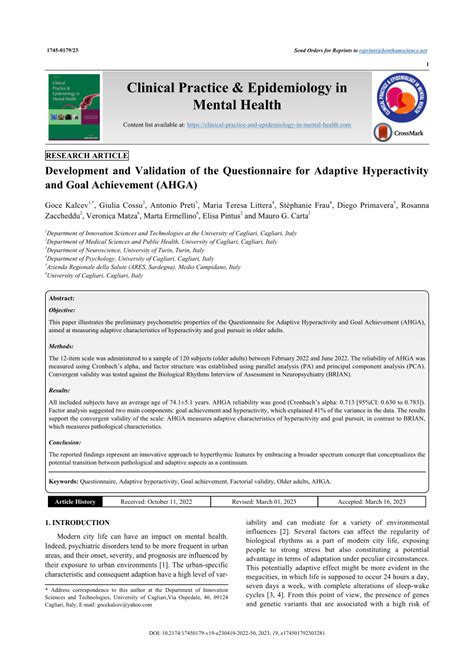 PDF Development And Validation Of The Questionnaire For Adaptive Hyperactivity And Goal