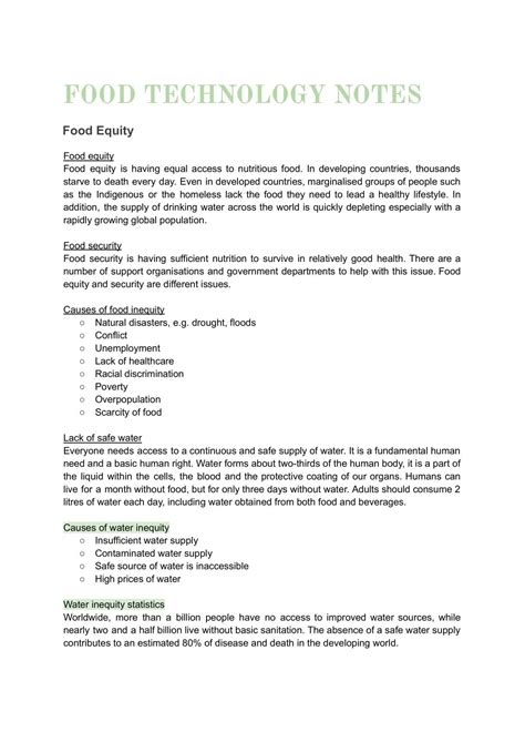 Food Tech Complete Notes Food Technology Year 11 Hsc Thinkswap