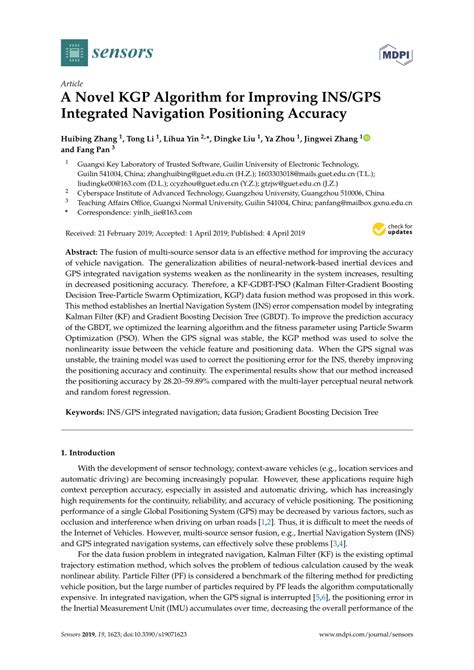 Pdf A Novel Kgp Algorithm For Improving Insgps Integrated Navigation Positioning Accuracy