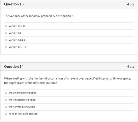 Solved Question 13 4 Pts The Variance Of The Binomial