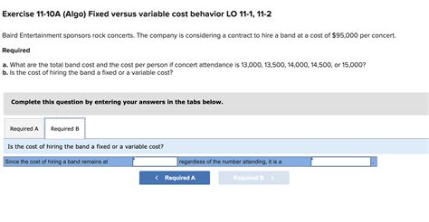 Solved Exercise 11 10a Algo Fixed Versus Variable Cost