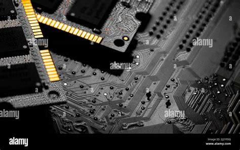 Macro Close Up Of Computer Ram Chip Random Access Memory Chip Slot For Pc Motherboard Stock