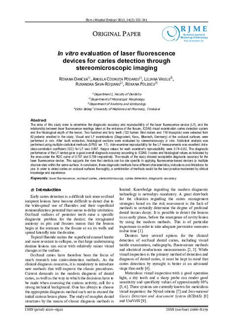 Pdf In Vitro Evaluation Of Laser Fluorescence Devices For Caries Detection Through