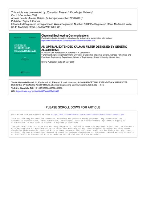 Pdf An Optimal Extended Kalman Filter Designed By Genetic Algorithms