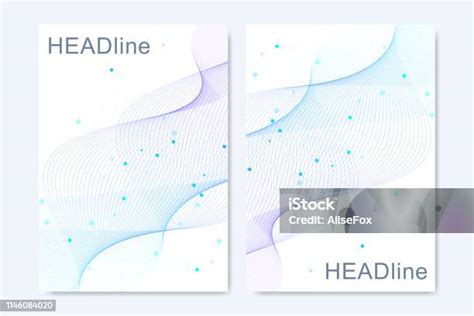 브로셔 커버 배너 전단지 연례 보고서 및 전단지에 대 한 최신 벡터 템플릿입니다 연결 선과 점으로 추상적인 예술 작품 웨이브