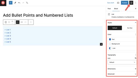 how to add bullet points and numbered lists in wordpress