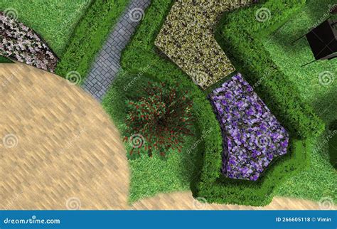 3d Image Of Landscape Design Of A Personal Plot Clipped Hedge Garden With Green Cabinets Stock