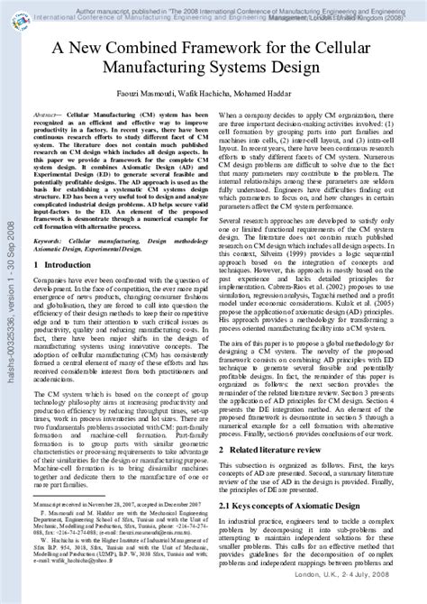 Pdf A New Combined Framework For The Cellular Manufacturing Systems