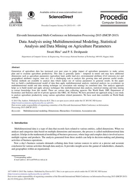 Pdf Data Analysis Using Multidimensional Modeling Statistical