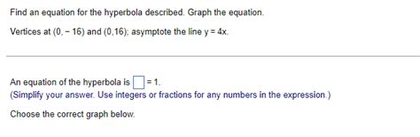 Solved Find An Equation For The Hyperbola Described Graph Chegg