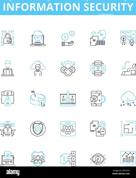 Information Security Vector Line Icons Set Data Privacy Encryption Cyber Network Firewall