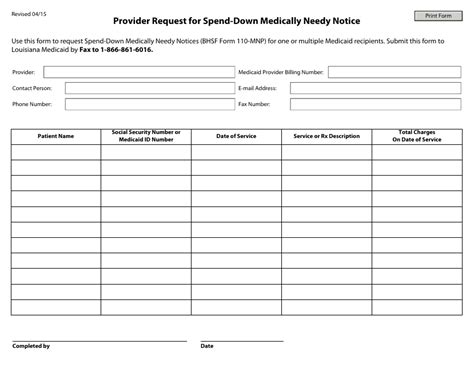 Louisiana Provider Request For Spend Down Medically Needy Notice Fill