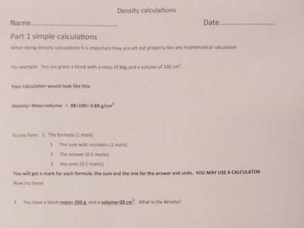 Density Questions Teaching Resources