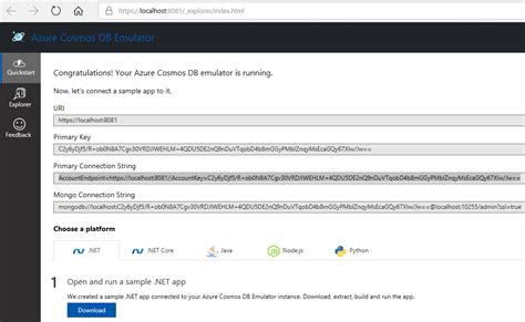 Azure What Is The Username And Password For The Cosmos Db Emulator Stack Overflow