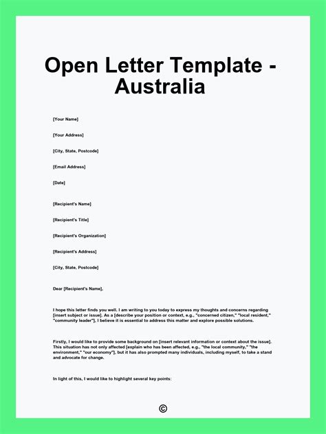Open Letter Template Australia