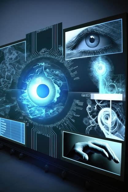 premium photo biometric eye picture and data processing and circuit board created using