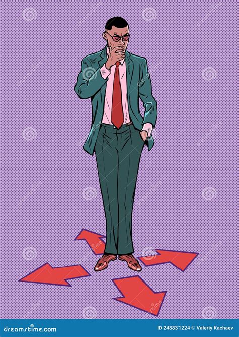 Game Character Control Right Left Forward Back Businessman At The Fork Stock Illustration