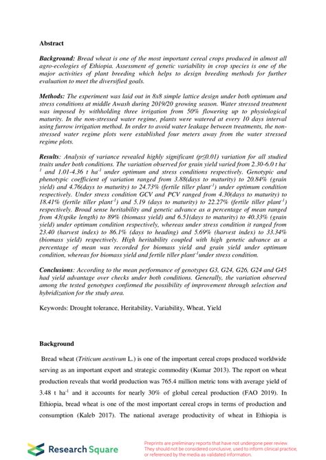 Pdf Assessment Of Genetic Variability Among Bread Wheat Genotypes For Agronomic And