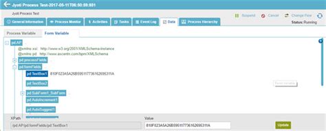 Process Detail Screen Data Tab Form Variable Tab