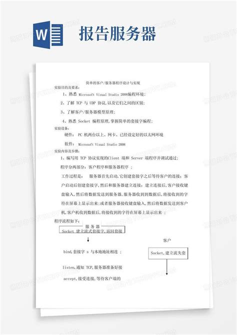 简单的服务器客户端程序实验报告word模板下载 编号loammdra 熊猫办公