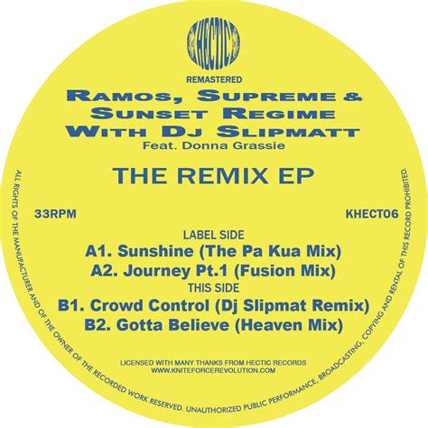 Supreme Sunset Regime Ramos Slipmat The Remix Ep Hectic Records