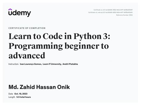 Md Zahid Hassan Onik On Linkedin I Have Learned Python Basic From Udemy In This Year Very