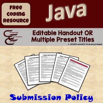 Coding Distance Learning FREE Java Senior Submission Policy Editable