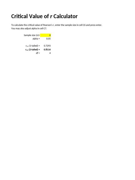 Critical Value Of R Calculator Pdf