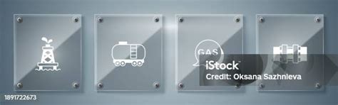금속 파이프 및 밸브 위치 주유소 석유 철도 수조 및 굴착 장치를 설정합니다 정사각형 유리 패널 벡터 0명에 대한 스톡 벡터