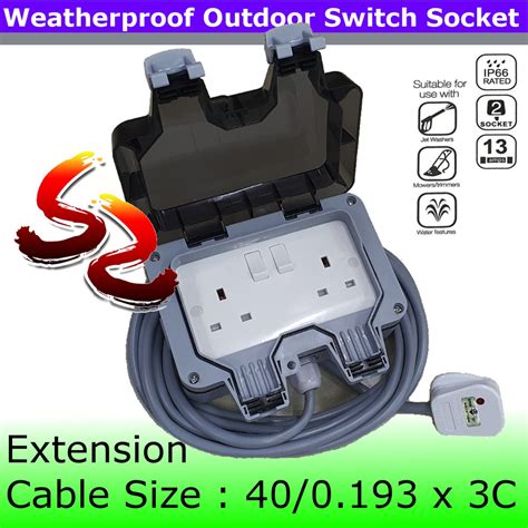Ip66 Weatherproof Double Trailing Extension Switch Socket With Cover