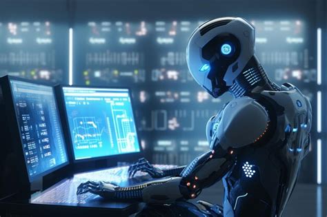 Aipowered Robot Analyzing Data Streams In A Futuri 00075 03 Premium Ai Generated Image