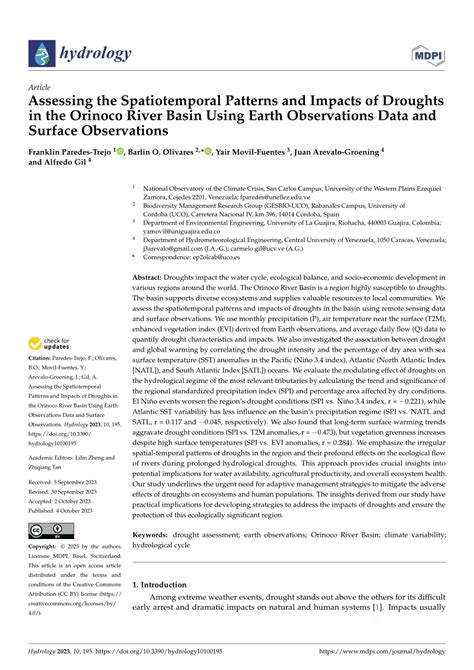 Pdf Assessing The Spatiotemporal Patterns And Impacts Of Droughts In The Orinoco River Basin