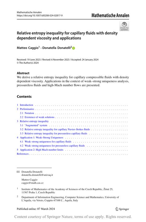Pdf Relative Entropy Inequality For Capillary Fluids With Density