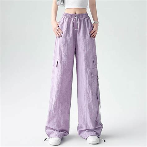 Sakmal Womens Plus Size Pants Full Purple Cargo Pants Solid High