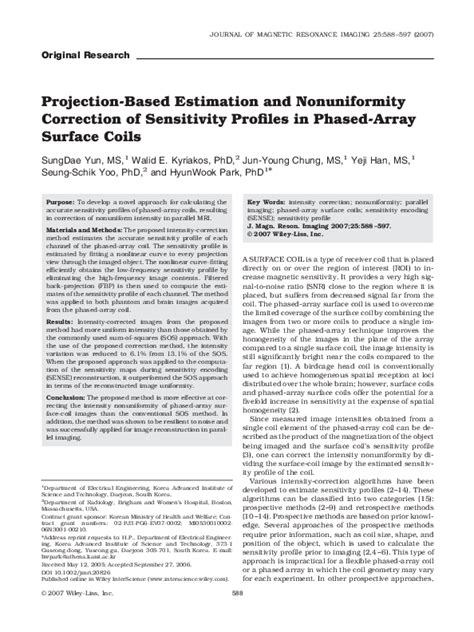 Pdf Projection Based Estimation And Nonuniformity Correction Of Sensitivity Profiles In Phased
