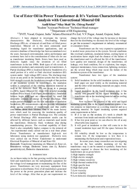 Pdf Use Of Ester Oil In Power Transformer And Its Various