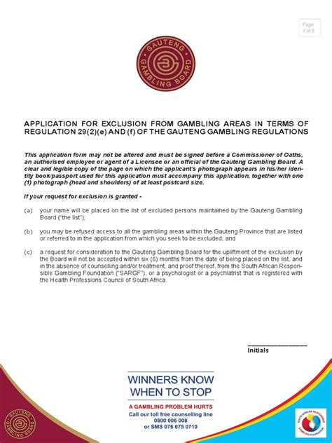 Self Exclusion Form Pdf