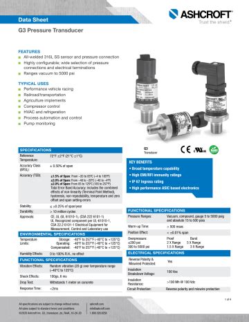 Ashcroft G3 Pressure Transducer Datasheet Manualzz